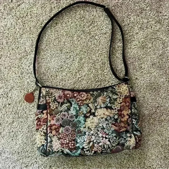 SAS | Bags | Sas Floral Shoulder Bag Purse Canvas Leather Zip Usa Multi ...
